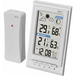 EMOS - Mini Funk-Wetterstation mit Außensensor, mißt Innen- und Außentemperatur, Feuchtigkeit, Wettervorhersage, Funkuhr mit Wecker, E0352