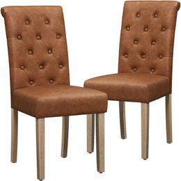 Esszimmerstühle 2er Set Küchenstuhl Polsterstuhl mit hoher Rückenlehne, Beine aus Massivholz, gepolsterte Sitzfläche aus Kunstleder, Braun - Yaheetech