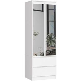 AKORD Kleiderschrank Star S | Zweitürig mit Spiegel S 60 cm | 2 Schubladen mit Regalen und Einer Kleiderstange | für Kleiderschränke Schlafzimmer |