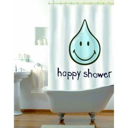 Duschvorhang Smiley - Happy Shower - blau weiss - 180 x 180 cm