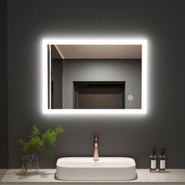 Badspiegel mit Beleuchtung 70x50 Badezimmerspiegel 3 Lichtfarbe led Energie Wandspiegel mit Touchschalter, Beschlagfrei, Warmweiß/Neutral/Kaltweiß