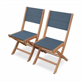 2er Set Gartenstühle Klappstühle, Holz und Textilene Anthrazit / Anthrazit - Anthrazit - Sweeek