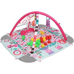 Krabbeldecke Erlebnisdecke Spielbogen Spielmatte mit anpassbaren Wänden, Melodien sowie 30 Bällen und Spielzeugen Rosa