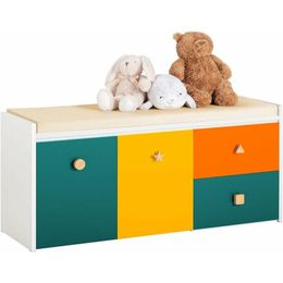 sobuy KMB82-W Kinder Sitzbank Spielzeugtruhe Spielzeugkiste Aufbewahrungsbox Schuhbank mit Sitzkissen Spielzeug Aufbewahrung Kinder Weiß bht ca.