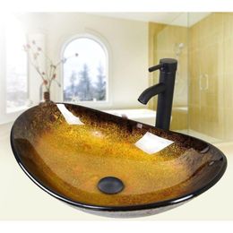 Waschbecken Aufsatzwaschbecken Waschschale Waschtisch Glas Oval Bad Schwarz Gelb - Gelb