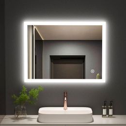 Badspiegel mit Beleuchtung 80x60 Badezimmerspiegel 3 Lichtfarbe led Energie Wandspiegel mit Touchschalter, Beschlagfrei, Warmweiß/Neutral/Kaltweiß