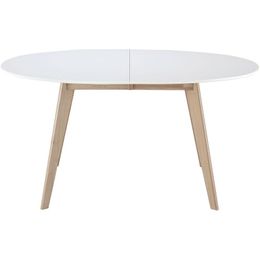 Miliboo Tisch ausziehbar oval Weiß und helles Holz L150-200 leena - Weiß