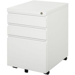 Vinsetto Rollcontainer mit 3 Schubladen Aktenschrank Büroschrank mit Rädern Bürocontainer mit konkavem Griff für Home-Office Stahl Weiß 39 x 48 x 60 cm - Weiß