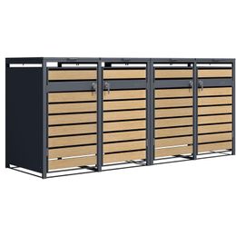 AXI - Lucas Mülltonnenbox in Metall Anthrazit/Holzoptik Mülltonnenverkleidung mit Deckel für 4 Tonnen - 240 - 960L Müllbox / Aufbewahrungsbox für