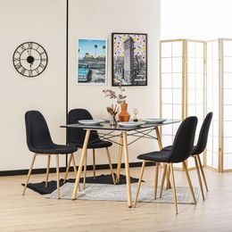 Meubles Cosy - Set mit 4 Esszimmerstühlen "Skandinavischer Stuhl" aus schwarzem Stoff mit Holzimitat und Metallbeinen - schwarz
