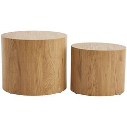 Miliboo Ovale Couchtische aus hellem Holz (2er-Set) woody - Holz hell / Weiß