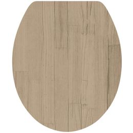 Calmwaters - wc Sitz Holz mit Absenkautomatik Motiv Wood Beige-Grau, Fast-Fix-Befestigung aus Metall, universale O-Form, stabiler Holzkern