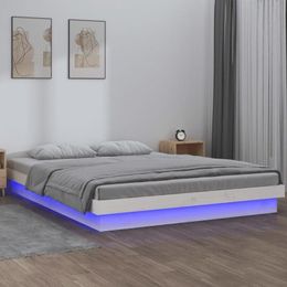 MAISONCHIC Massivholzbett mit LEDs Doppelbett Bett für Schlafzimmer Weiß 120x200 cm DE29073