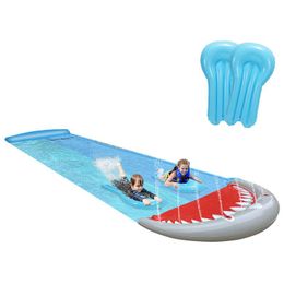 Wasserrutsch mit 2 Bodyboards Sprinkler Rasen Wasserrutschbahn pvc Wasserbahn Hinterhof 5.5x1.45m - blau - Swanew