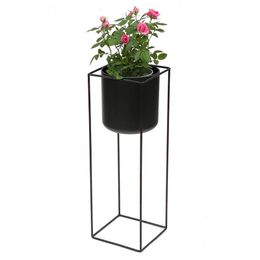 DanDiBo Blumenhocker mit Topf Metall Schwarz Eckig 60 cm Blumenständer 96023 Blumensäule Modern Pflanzenständer Pflanzenhocker