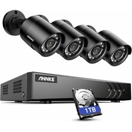 ANNKE - 1080p kabelgebundenes Überwachungskamera-Set, H.265+ 5MP Lite 8CH dvr mit 4 wasserdichten 1080p-Kameras, Personen-/Fahrzeugerkennung, 100 Fuß