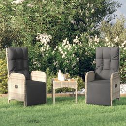 MAISONCHIC Relaxsessel,Gartenstühle,Gartenmöbel,Garten-Relaxstühle 2 Stk. mit Tisch Grau Poly Rattan -83037