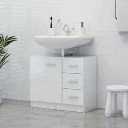 Waschtischunterschrank,Waschbeckenunterschrank Badschrank,Unterschrank Hochglanz-Weiß 63x30x54 cm Spanplatte -BNC94700 - Bonnevie