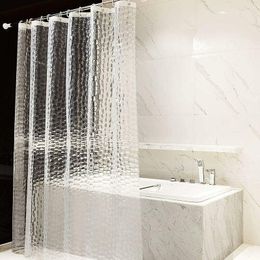 Duschvorhang 180x200cm 100% EVA Halbtransparent Wasserdicht Anti-Schimmel, PVC Frei, 0,2mm dick 3D Wasserwürfel mit 12 Ringen Badezimmervorhang für