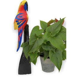 DanDiBo - Deko Figur Papagei Nr.54 Vogel aus Holz Skulptur Gelb Rot 50 cm Holzvogel Handgeschnitzt Stehend Tierfigur Schnitzskulptur