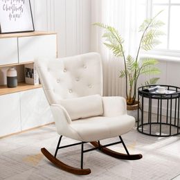 Homemiyn - Skandinavischer Schaukelstuhl Samt mit Metallgestell und Holzsockel Retro Sessel Polstersessel für Wohnzimmer Relaxstuhl für Wohnzimmer