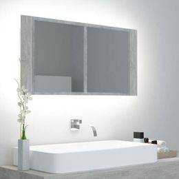 MAISONCHIC - LED-Bad-Spiegelschrank, Badschrank mit Spiegel, Badezimmerschrank Betongrau 90x12x45 cm Acryl KLI13137