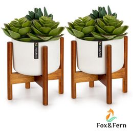 Fox & Fern Fox & Fern 2er-Set Pflanzenständer mit Blumentopf, Stylischer Blumenständer aus Holz, Stabiler Plant Stand, Pflanzenständer aus