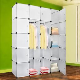 VINGO - 20 Würfel Weiß Regalsystem Kleiderschrank Kunststoff diy Garderobenschrank mit Türen Garderobe für Kinderzimmer Schlafzimmer einfach zu
