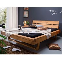 Bett Doppelbett Balkenbett Futonbett Kiefer massiv eiche farbig honig gebeizt ...