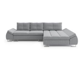 Ecksofa Floryda mit Schlaffunktion und Bettkasten - L-Form Couch, Polsterecke, Couchgarnitur, Eckcouch, Sofa, Sofagarnitur, Rechte Seite, Hellgrau.