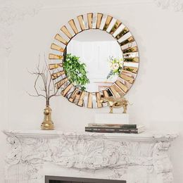 Dekorativer Wandspiegel rund 60×60cm, Luxus Gold Kunst Spiegel für Wohnzimmer Schlafzimmer Badezimmer Wanddekoration