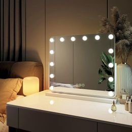 Kosmetikspiegel Hollywood Spiegel mit Beleuchtung 360 ° Drehbar Tischspiegel 3 Farbe Licht,14 Dimmbaren LED-Leuchtmitteln,Speicherfunktion,7 x
