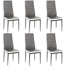 6er Set Esszimmerstühle Barstuhl Küchenstuhl -Hochlehner Sitzgruppe Kunstleder ,Grau+weiß