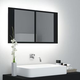 LED-Bad-Spiegelschrank, Badschrank mit Spiegel, Badezimmerschrank Schwarz 80x12x45 cm Acryl KLI82667 MAISONCHIC