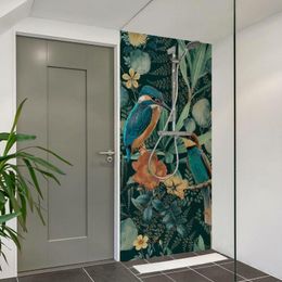 MICASIA Duschrückwand - Blumenparadies Eisvogel und Kolibri Größe HxB: 1 x 190x80cm Material: Hartfolie Smart Glanz 0,32 mm