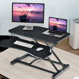 GOPLUS Sit-Stand Workstation, Hoehenverstellbarer Schreibtischaufsatz, ergonomischer Sitz-Steh-Schreibtisch aus Metallgestellund Spannplatte,