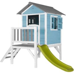 Spielhaus Beach Lodge xl in Blau mit hellgrüner Rutsche Stelzenhaus aus fsc Holz für Kinder Kleiner Spielturm für den Garten - Blau - AXI