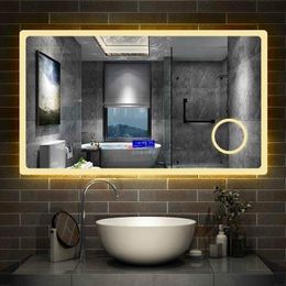 AICA SANITAIRE Badspiegel mit Beleuchtung Badezimmerspiegel Wandspiegel Wasserdicht Wandmontagespiegel Lichtspiegel 160 x 80 cm Beschlagfrei Bluetooth 3 Lichtfarben