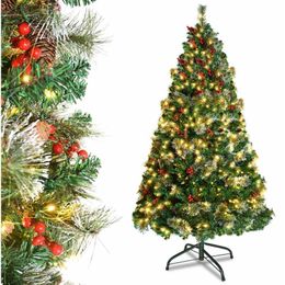 Weihnachtsbaum 210cm Künstlich Christbaum mit Schnellaufbau Klapp-Schirmsystem & Metallständer Tannenbaum inkl. 460 LEDs, 163 Tannennadeln, 42 rote