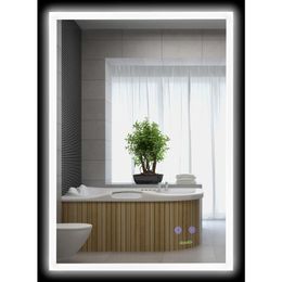 kleankin Badezimmerspiegel mit LED-Lichtern, Antibeschlag-Funktion, Berührungsschalter, Silber - Silber