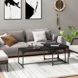 2er Couchtisch-Set, Sofatisch/Kaffeetisch für das Wohnzimmer, Wohnzimmertisch im Industrie-Design Schwarz Holzwerkstoff -FV50545 - Schwarz