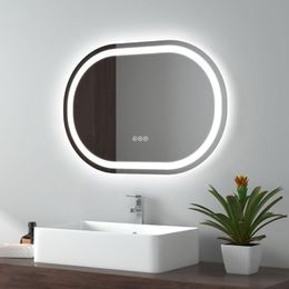Badspiegel mit Beleuchtung Badezimmerspiegel Wandspiegel, Stil 6, 70x50cm, Ovaler Spiegel mit Touch, 3 Lichtfarben Dimmbar, Beschlagfrei - Emke
