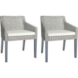 MAISONCHIC Küchenstühle moderne,Esszimmerstuhl, Essstühle mit Kissen 2 Stk. Grau Natur Rattan -24541 - Grau