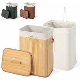 72L Wäschekorb mit Deckel, Wäschesammler aus Bambus, Wäschekorb mit abnehmbarem & waschbarem Wäschesack, Stabiler Wäschesammler mit Griffen für