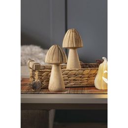 Dekoleidenschaft - 2 Pilze aus Holz, 17 + 20 cm hoch, Holzpilze, Dekopilze, Herbstdeko