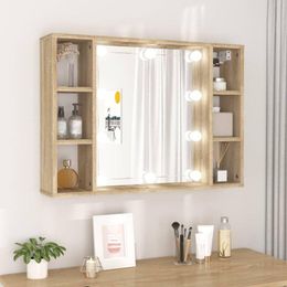 Spiegelschrank mit led, Badschrank mit Spiegel, Badezimmerschrank Sonoma-Eiche 76x15x55 cm KLI55366 MAISONCHIC