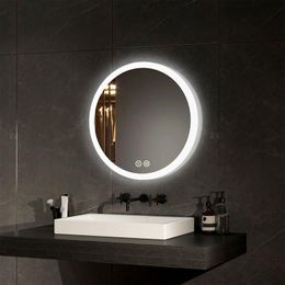 Emke - Badspiegel mit Beleuchtung Badezimmerspiegel Wandspiegel, Stil 1, ф50cm, Runder Spiegel mit Touch, 3 Lichtfarben Dimmbar, Beschlagfrei