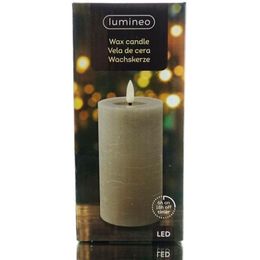 Lumineo LED Wachskerze Light Grey hellgrau Ø 7 cm Höhe 15 cm warmweiß Indoor
