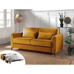 Lisa Design - Owen – 3-sitzer sofa mit schlaffunktion – express-öffnung – tägliches schlafen – cordsamt - gelb - Gelb
