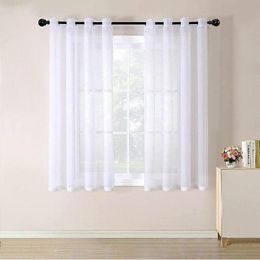 Transparenter Voile-Vorhang – im Farbverlauf mit Ösen – für Küche, Wohnzimmer, Schlafzimmer – 2 Paneele, 140 x 175 cm, Weiß – Weiß